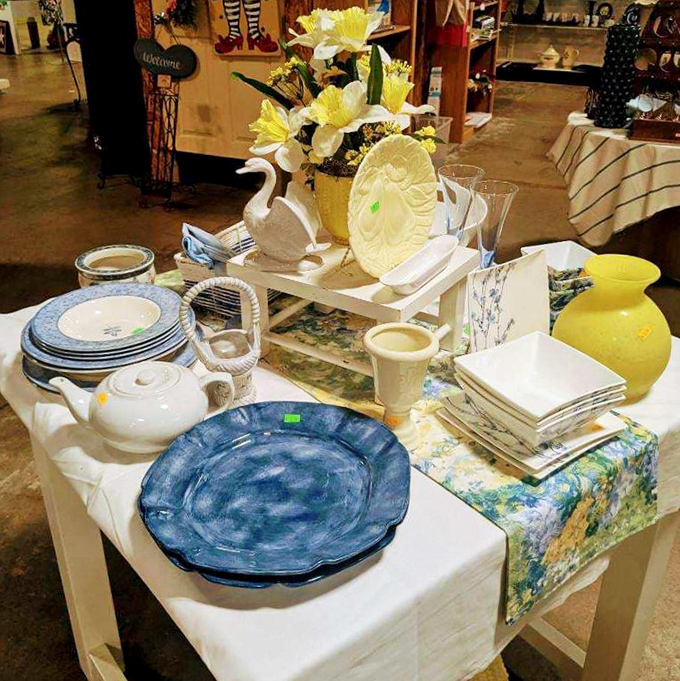 The kind of elegant table setting that makes you wonder if Martha Stewart secretly donates her gently used entertaining supplies here.