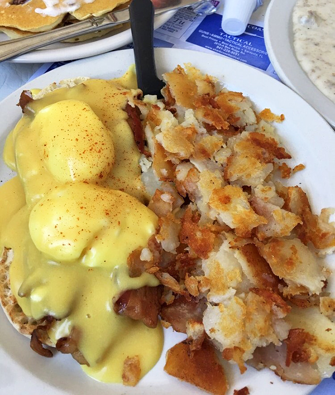 Eggs Benedict that would make the Pope jealous&mdash;perfectly poached eggs under a hollandaise waterfall with hash browns crispy enough to make you weep.