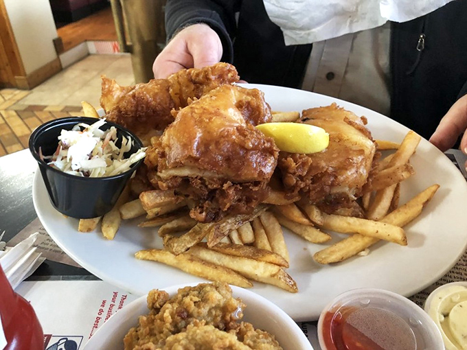 Fish and chips that would make the British weep with joy, proving that sometimes the simplest combinations create the most profound happiness.
