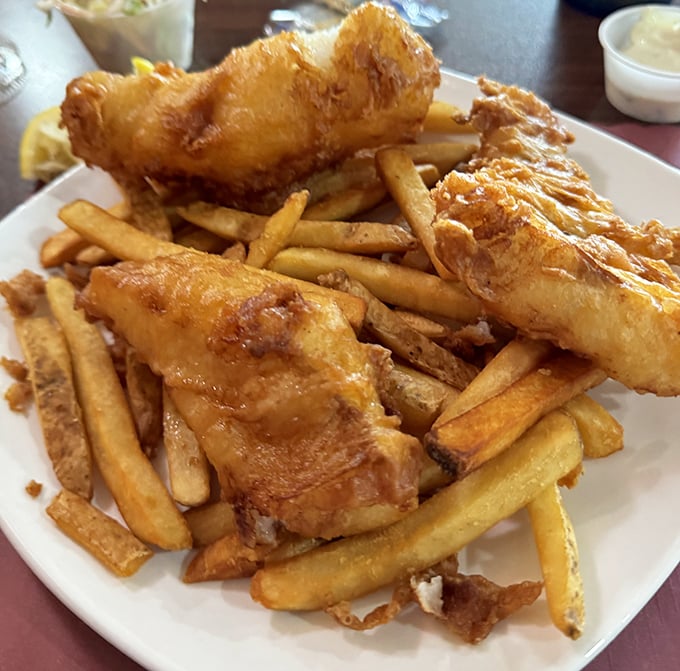 Fish and chips that would make a British pub-goer weep with joy. These golden planks of cod aren't just fried&mdash;they're transformed.