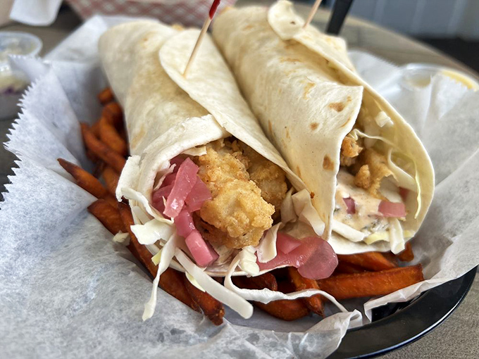 Fish tacos that prove sometimes the best things come wrapped in a soft tortilla embrace.