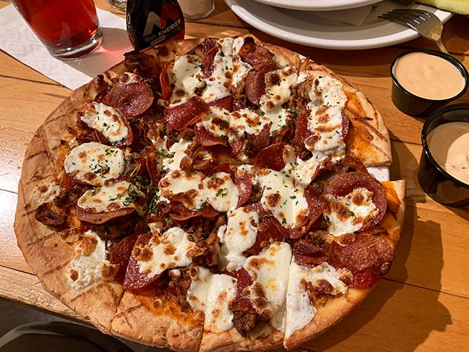 Not just a flatbread, but a canvas of melted cheese, pepperoni, and possibility. The crust achieves that mythical balance of crisp and chew.