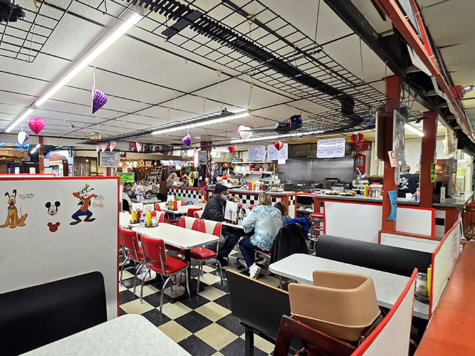 The market's food court &ndash; where calories don't count and the red-and-white checkered nostalgia is as satisfying as the comfort food being served.