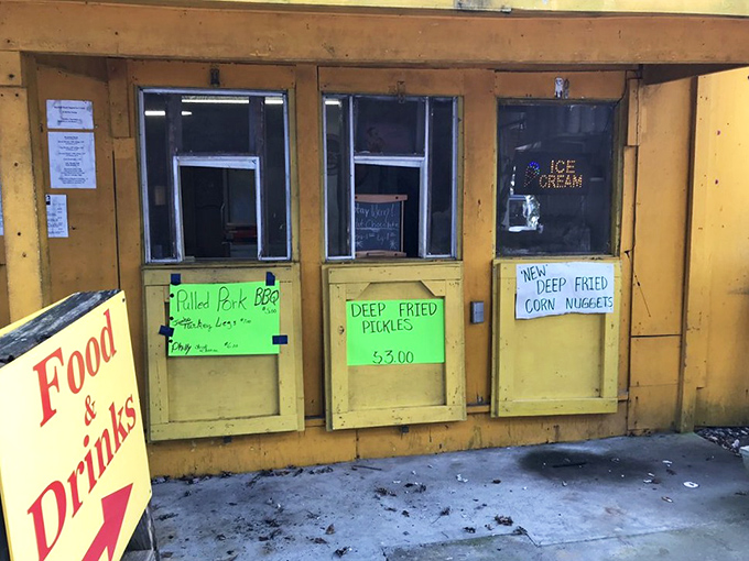 That handwritten sign for "deep fried pickles" speaks a universal language: comfort food done right.