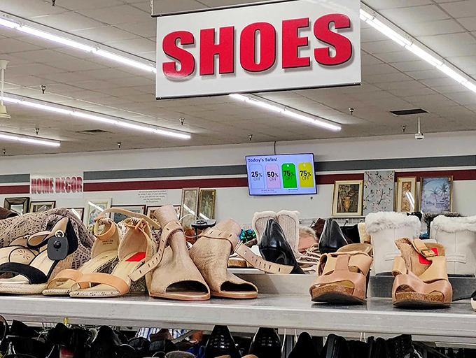 The shoe department &ndash; where footwear fantasies come with price tags that won't give you nightmares. Those neutral sandals could walk you through three summers.