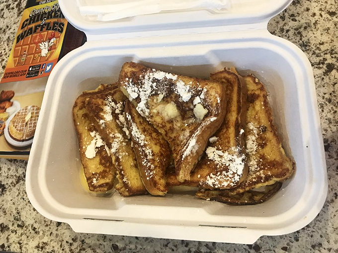 French toast that's crossed the line from breakfast to dessert, yet somehow still appropriate before noon. The kind that makes you feel both guilty and justified.