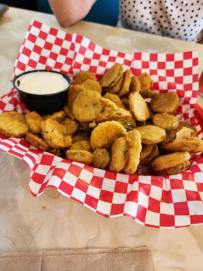 Crispy fried pickles deliver that perfect tangy crunch that makes you wonder why everywhere doesn't serve these.