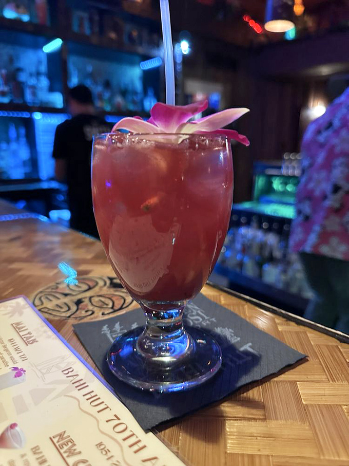 Hibiscus Sunset Mule delivers Instagram-worthy color with sophisticated flavors that justify the stunning visual presentation drama.