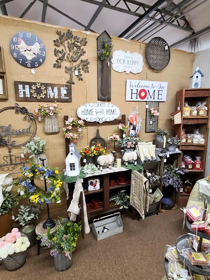 "Home sweet home" indeed! This farmhouse-chic display would make Joanna Gaines drop her shiplap and reach for her wallet.