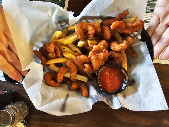 Golden-brown popcorn shrimp nestled against crispy fries—a landlocked taste of the sea that proves Pennsylvania knows its seafood too.
