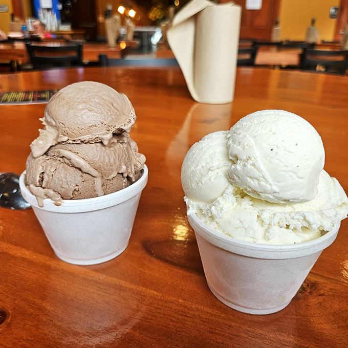 Homemade ice cream: where chocolate meets vanilla in a cold war that everybody wins. The perfect cool-down after a spicy BBQ feast.