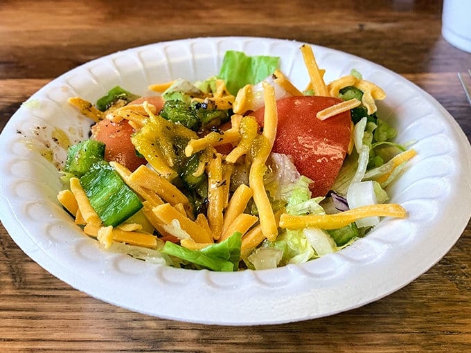 Even the salad refuses to be pretentious. Fresh ingredients simply arranged&mdash;proof that good food doesn't need to wear fancy clothes to be delicious.