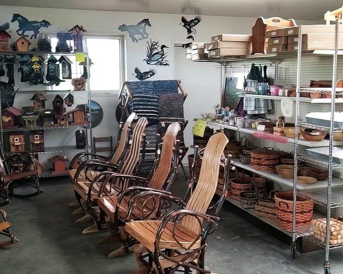 Handcrafted rocking chairs invite visitors to sit a spell &ndash; the Amish equivalent of "take a number and prepare for deliciousness."