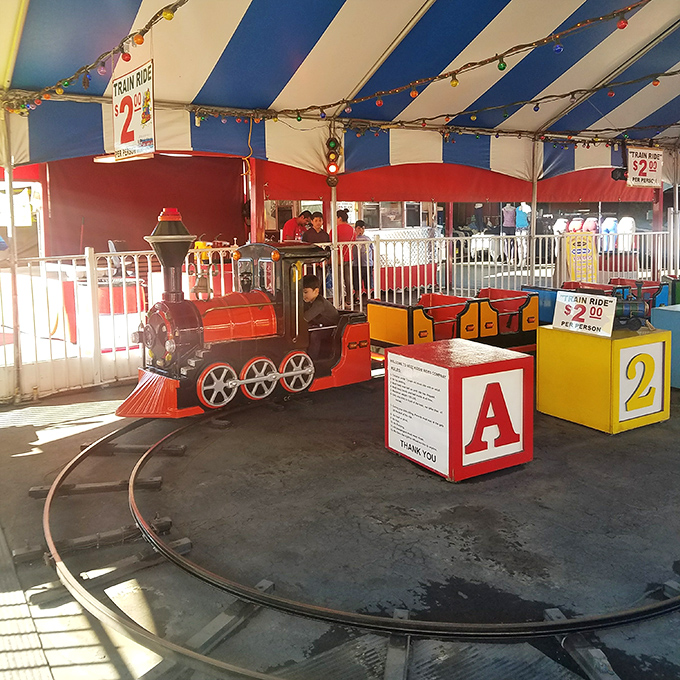 All aboard the nostalgia express! This miniature train ride delivers maximum joy for the junior conductors in your life.