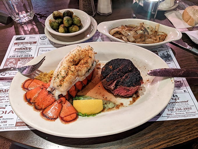 When steak meets lobster tail, it's not just dinner &ndash; it's a special occasion. This plate practically whispers, "You deserve this magnificent splurge."
