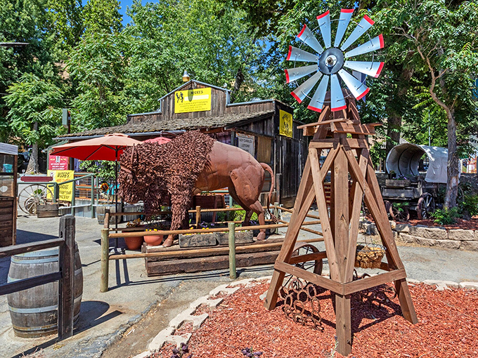 Where else can you find a decorative windmill and a wooden bear statue sharing real estate? Only in Gold Country, where whimsy is the local currency. 