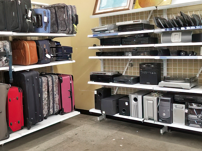 Suitcases stand ready for new journeys, their previous travels now just memories in fabric.