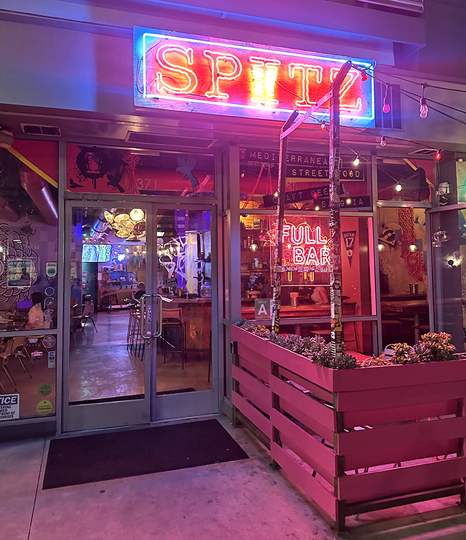 Neon dreams and Mediterranean schemes&mdash;Spitz after dark is where food meets nightlife in the most delicious way possible.