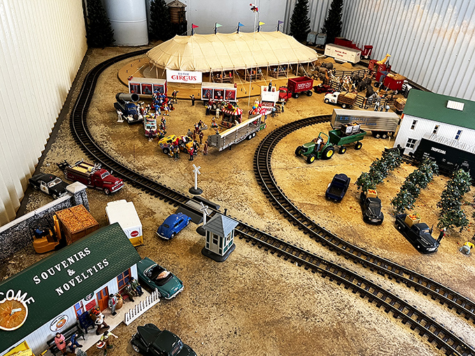 This miniature world captures the magic of trains in perfect detail &ndash; a tiny circus, diminutive cars, and pocket-sized buildings creating an entire universe in miniature.