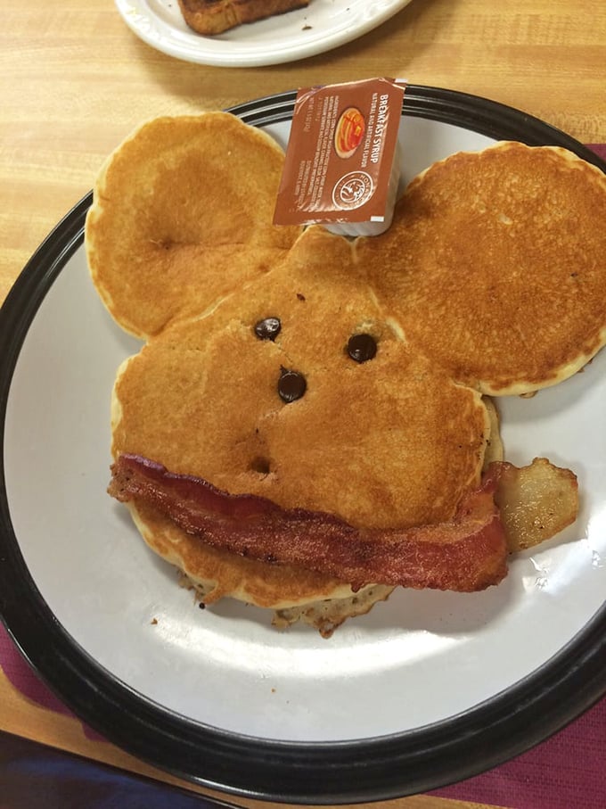 Mickey would be jealous of this pancake creation! Complete with bacon smile, it's breakfast that's impossible to eat without grinning back.