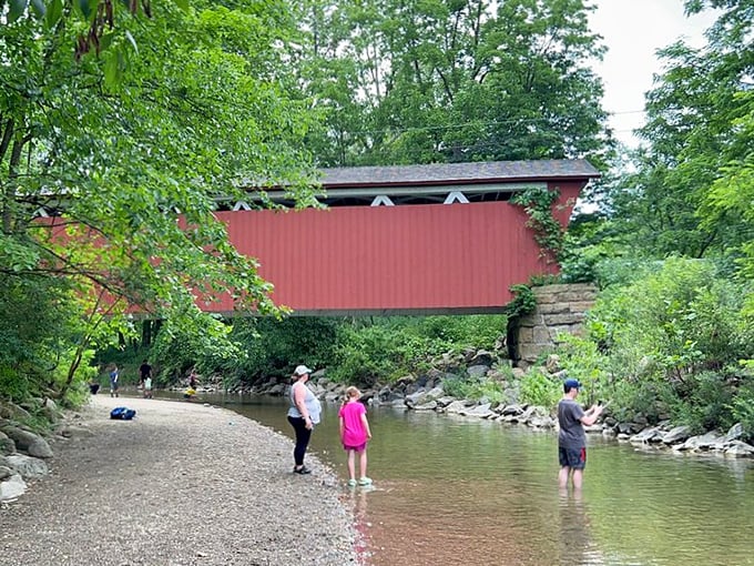 Nothing says summer in Ohio like wading in cool creek waters beneath a historic bridge. Smartphones temporarily forgotten, childhood temporarily remembered.
