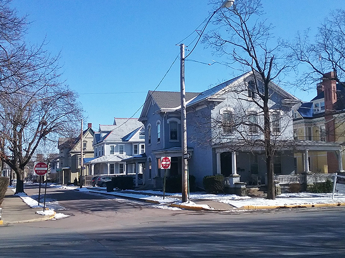Winter leaves its calling card on these charming residential streets, where historic homes stand shoulder-to-shoulder like old friends sharing stories.