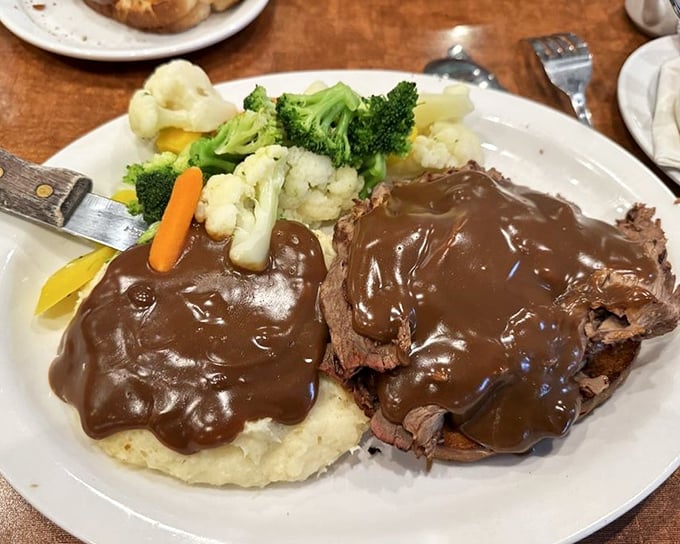 This isn't just roast beef&mdash;it's a monument to slow-cooking, served with vegetables that actually taste like vegetables should.