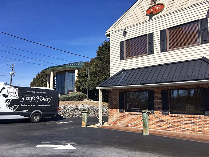 Feby's delivery van&mdash;the seafood equivalent of Santa's sleigh, bringing oceanic joy throughout Wilmington neighborhoods.