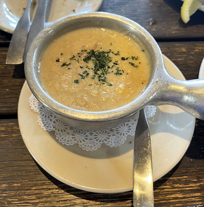 The she-crab soup arrives like liquid velvet in a silver chalice&mdash;rich, decadent, and worthy of its own Instagram account.