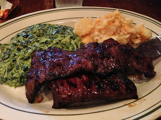 These skirt steaks have the kind of char that makes vegetarians question their life choices, paired with the holy trinity of steakhouse sides.