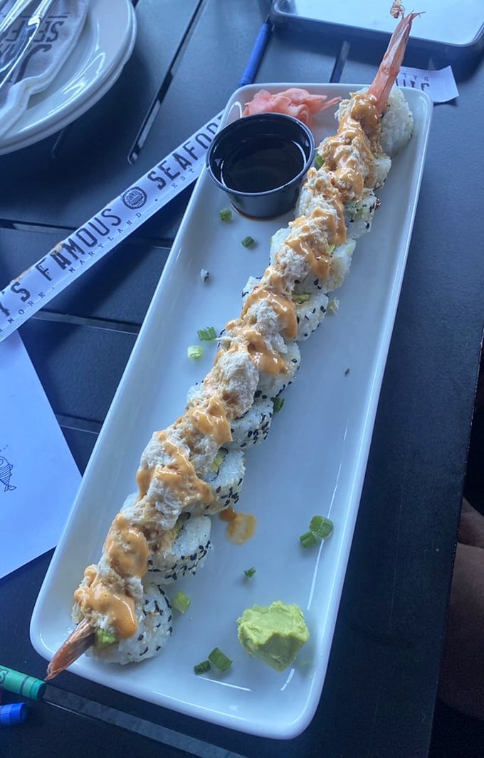 East meets Chesapeake in this artful sushi presentation. A Maryland twist on Japanese tradition that would make both cultures proud.