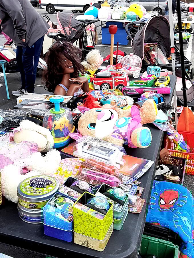 Childhood memories laid out like an archaeological dig. That mannequin head seems to be judging your toy-buying decisions.