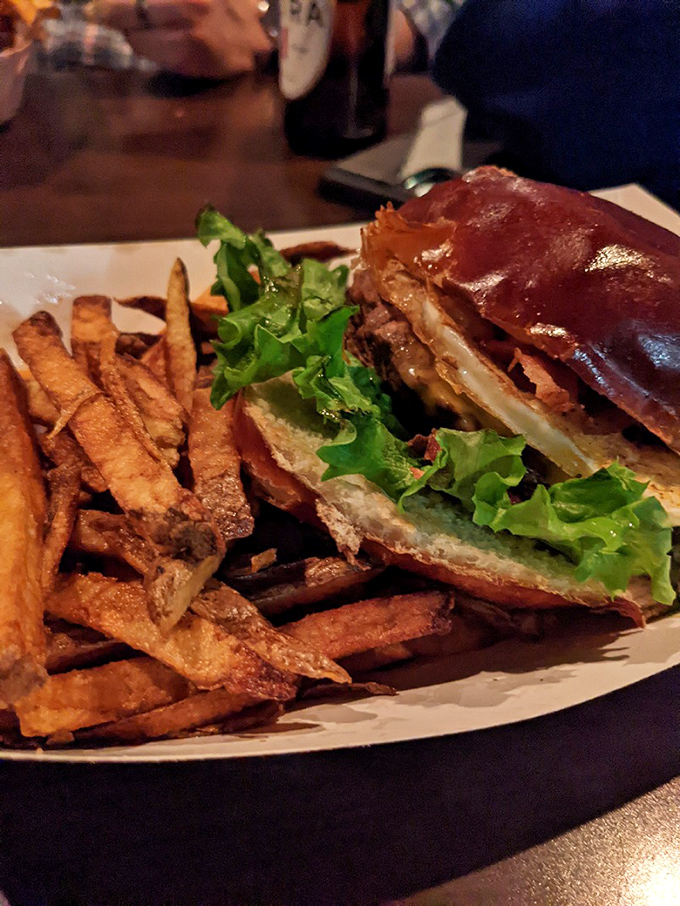 Even vegetarians get the royal treatment with this loaded veggie burger. No FOMO necessary when plant-based looks this good.