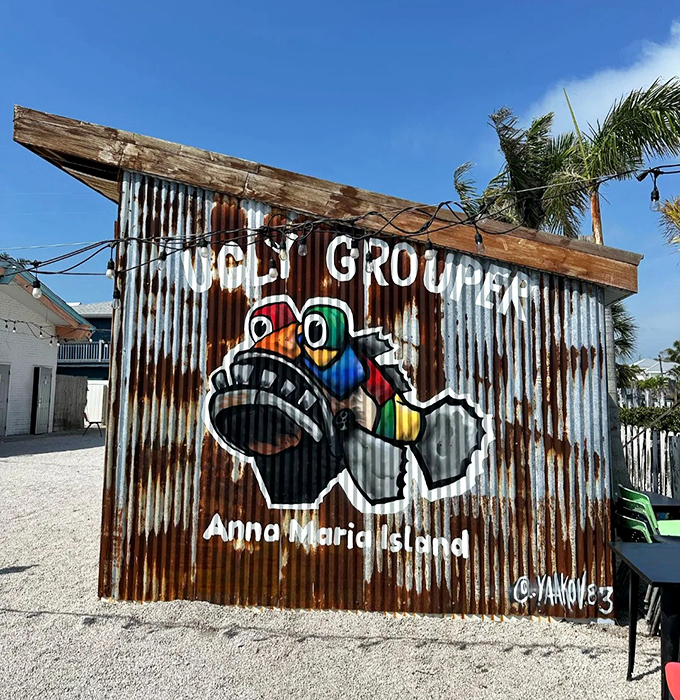 This corrugated metal masterpiece featuring the restaurant's colorful mascot proves that Anna Maria Island embraces quirky charm as its official aesthetic.
