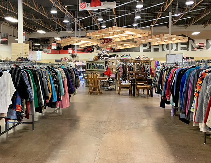 The women's section bursts with colorful possibilities, from casual wear to cocktail party showstoppers.