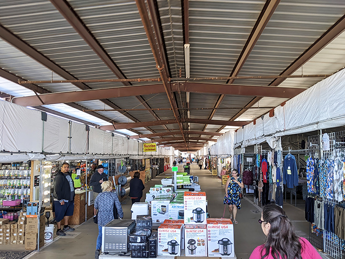 Arizona Market Place's covered walkways offer a cool respite for serious shoppers on the hunt for kitchen gadgets galore.