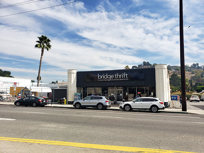 Palm trees and clean storefronts - this is California thrift shopping at its most civilized and sun-soaked best.