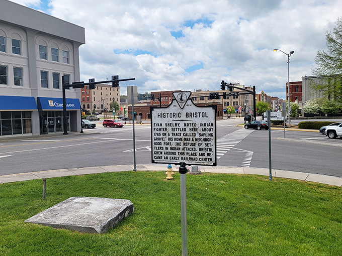 Bristol's historic downtown welcomes you with a sign that might as well say "Affordable Living Ahead!"