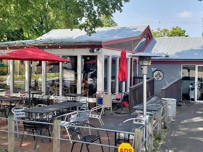Brothers Burger Joint's patio invites you to dine al fresco &ndash; because burgers taste better under string lights and open sky.