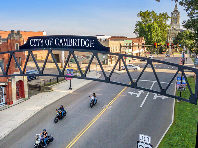 Cambridge welcomes travelers with an iconic bridge spanning its main thoroughfare. Not just a sign&mdash;it's a gateway to small-town charm.