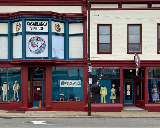 Casablanca Vintage's charming storefront looks like it belongs in a Wes Anderson film - quirky, colorful, and full of character.