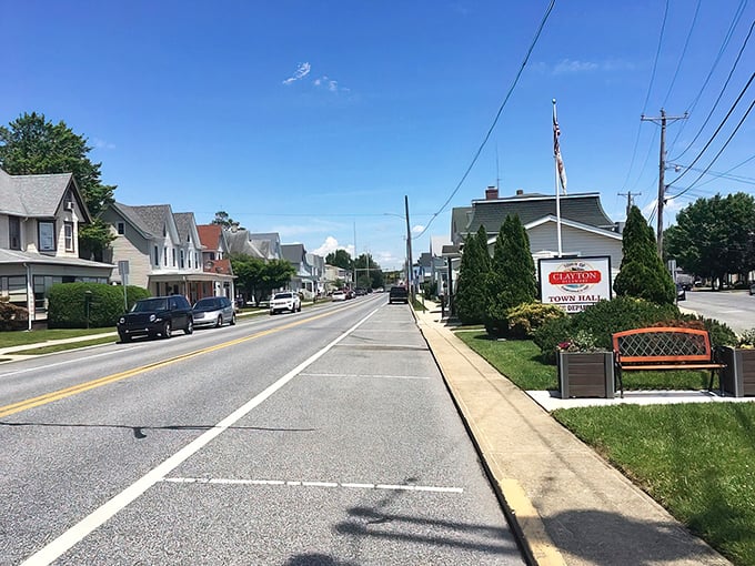The Clayton Town Hall sign stands as a reminder of the accessible local government that makes small-town living special.
