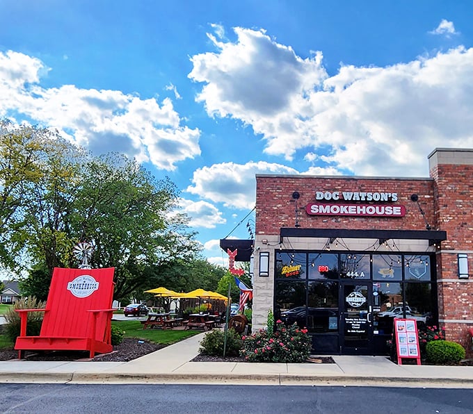 Doc Watson's modern brick exterior might look new, but inside waits old-school BBQ wisdom and smoke-ring perfection.