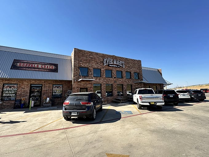 Evie Mae's sturdy brick building stands ready to satisfy BBQ cravings. Like a fortress protecting precious smoked treasures within. 