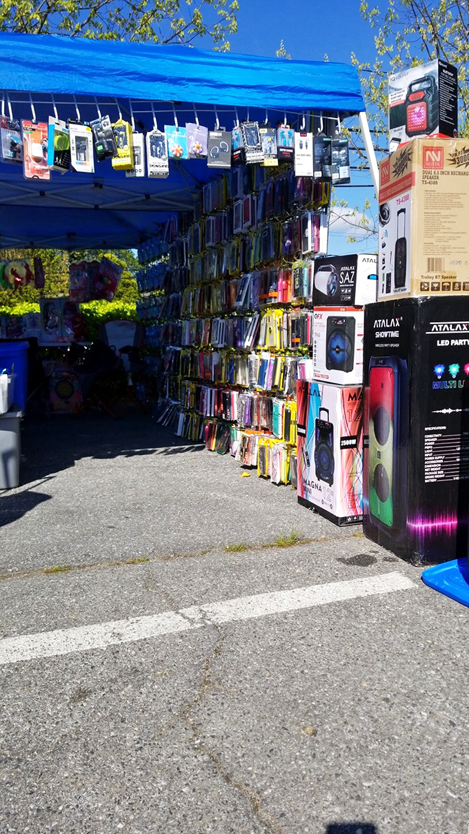 Under blue tents at St. Mark's, vendors create a tech wonderland where $25 feels like winning the lottery.