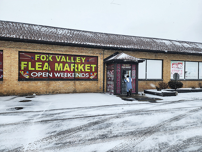Even winter can't stop the bargain hunters! This snow-dusted brick building houses warm deals when the thermometer takes a nosedive.