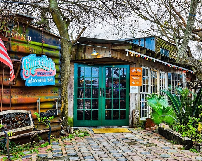 Gilhooley's rustic charm looks like it was assembled by seafaring pirates with excellent taste in oysters. The green door beckons seafood adventurers.
