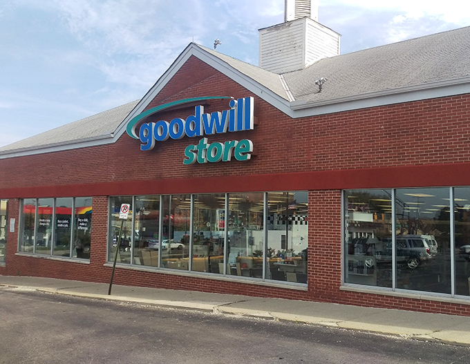 Goodwill's familiar signage promises a clean, organized treasure hunt where your dollars support job training while scoring incredible finds.