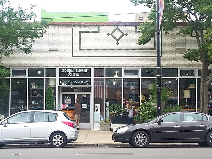 Those big windows and artistic storefront design hint at carefully curated finds for the discerning thrifter.