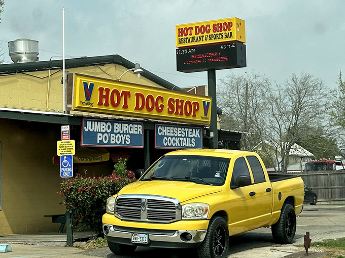 The sunshine-yellow Hot Dog Shop brightens Houston's culinary landscape with Vienna beef dogs that snap with every bite.